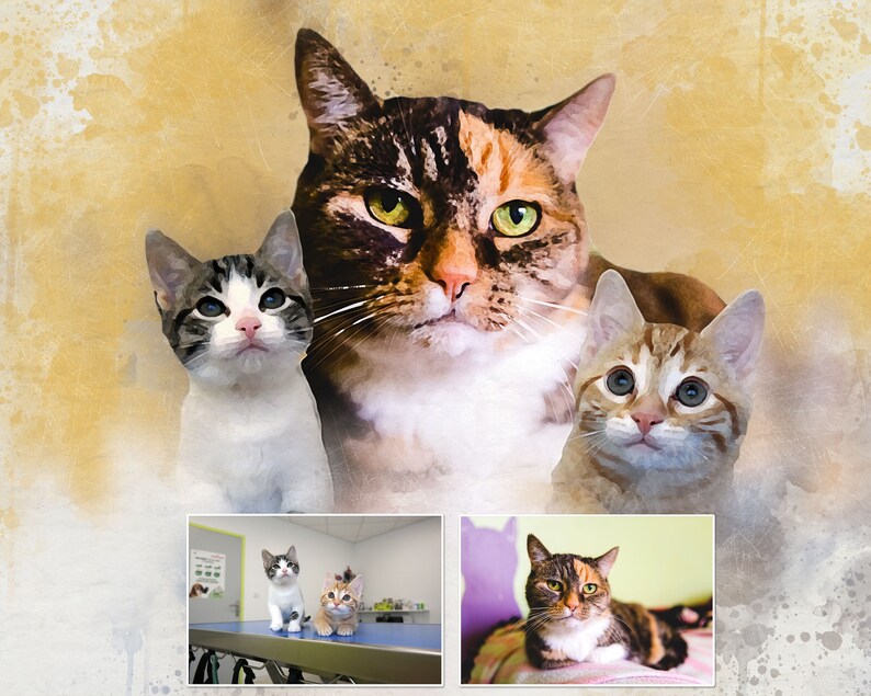 Personalized Multiple Cats Portrait: Custom Pet Memorial Art - Etsy