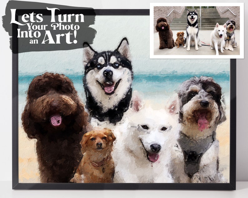 Multiple Pets Portrait From Photo Custom Background Animal | Etsy