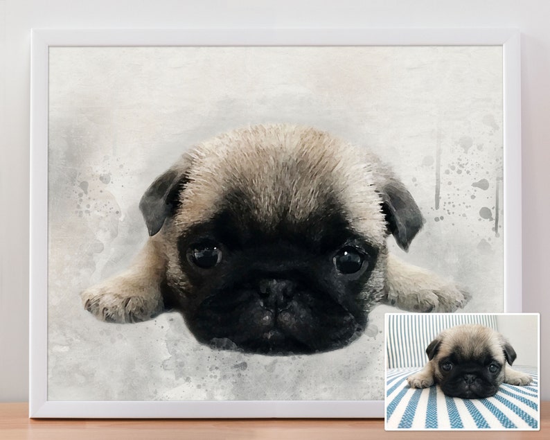 Custom Pug Portrait from photo Personalized Gift for all Pug | Etsy
