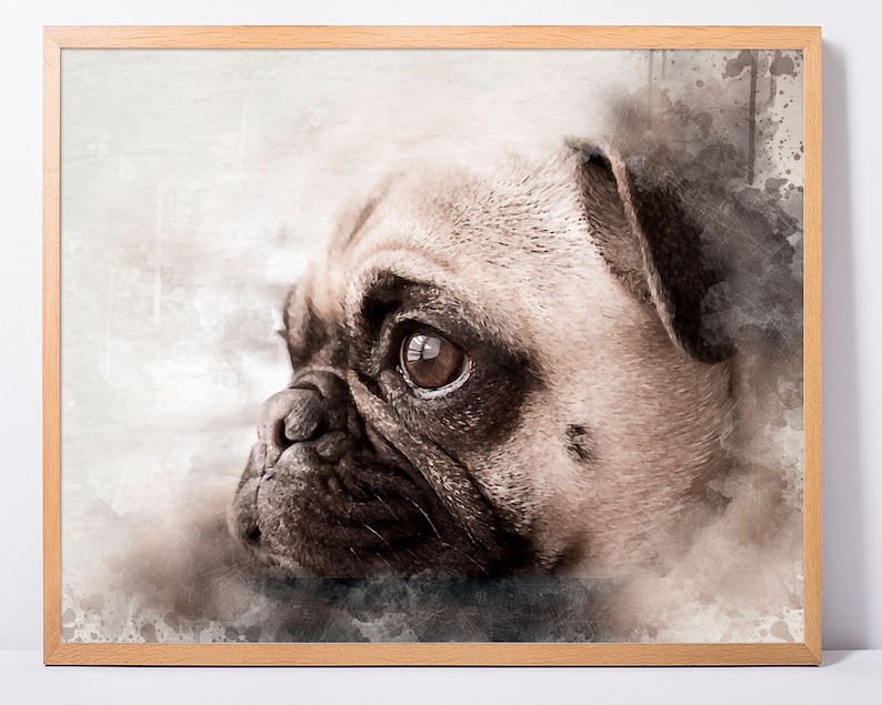 Custom Pug Portrait Custom Pet Portrait Personalized Pug | Etsy
