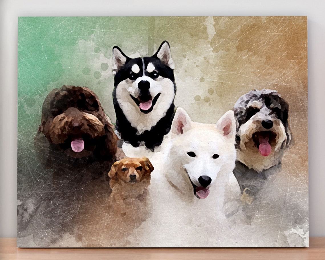 Personalized Multiple Dog Portrait Canvas: Custom Pet Memorial Gift - Etsy