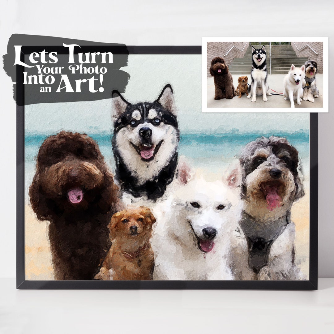 Multiple Pets Portrait From Photo Custom Background Animal Portrait Pet ...