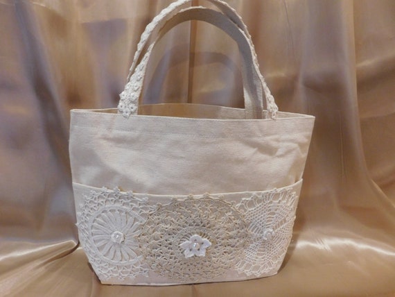 Shabby Chic Vintage Doily Tote Bag Purse Hand Bag | Etsy