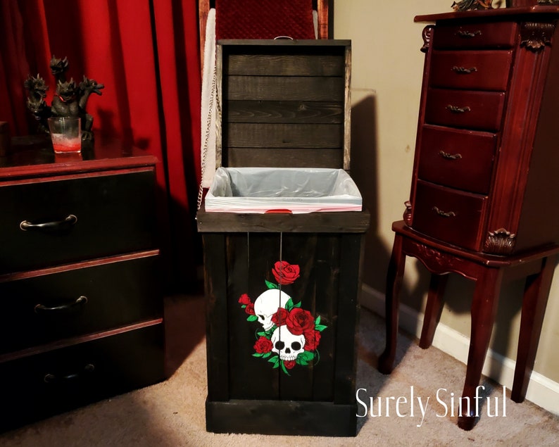 Occult Kitchen Decor Skull and Roses Trash Can Gothic Bin | Etsy