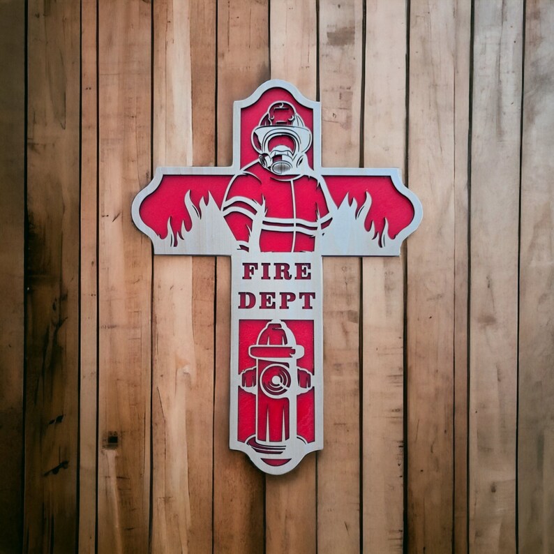 Laser Engraved Firefighter Cross, Wooden Fireman Tribute - Etsy