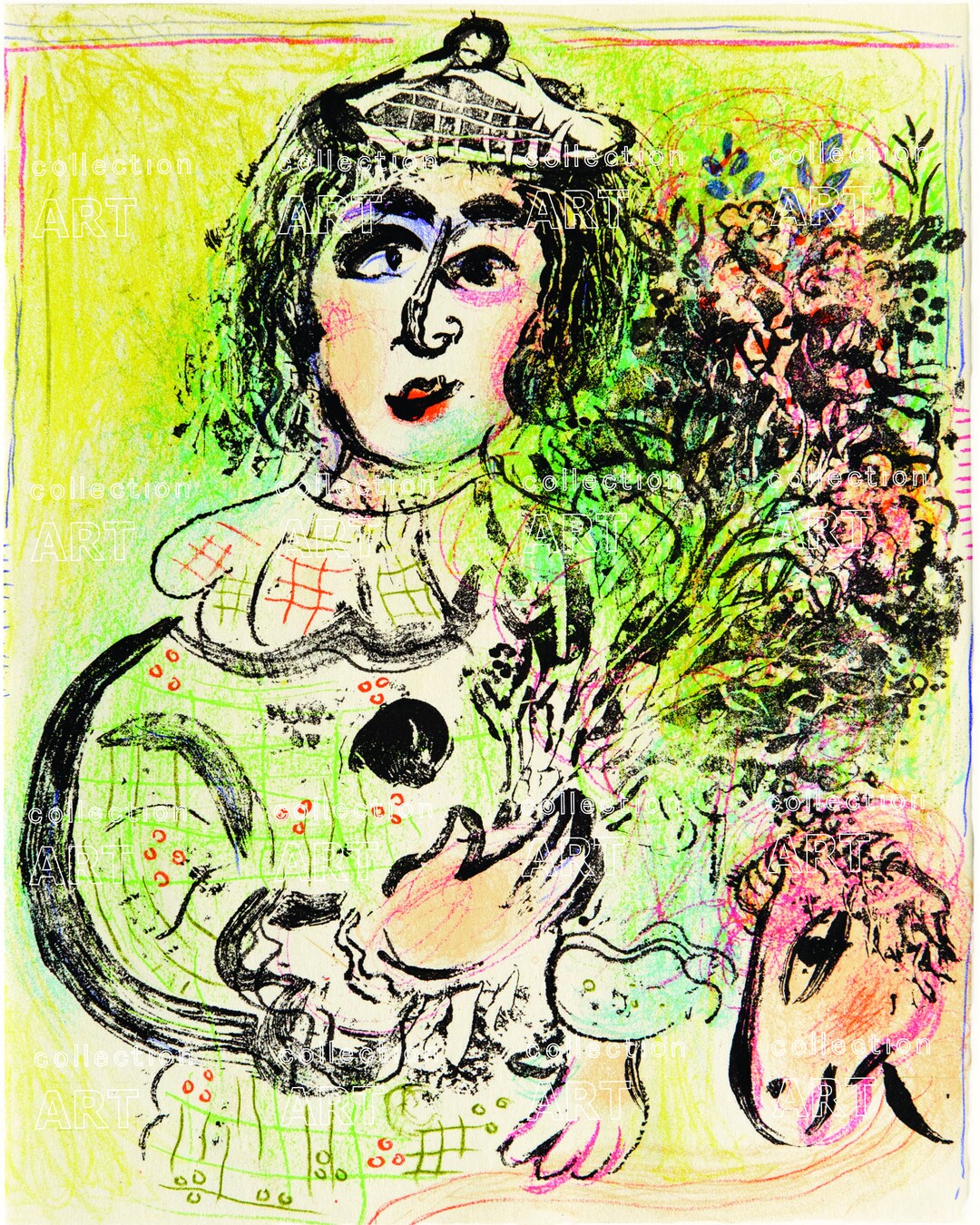Marc Chagall Clown With Flowers Wall Art - Etsy