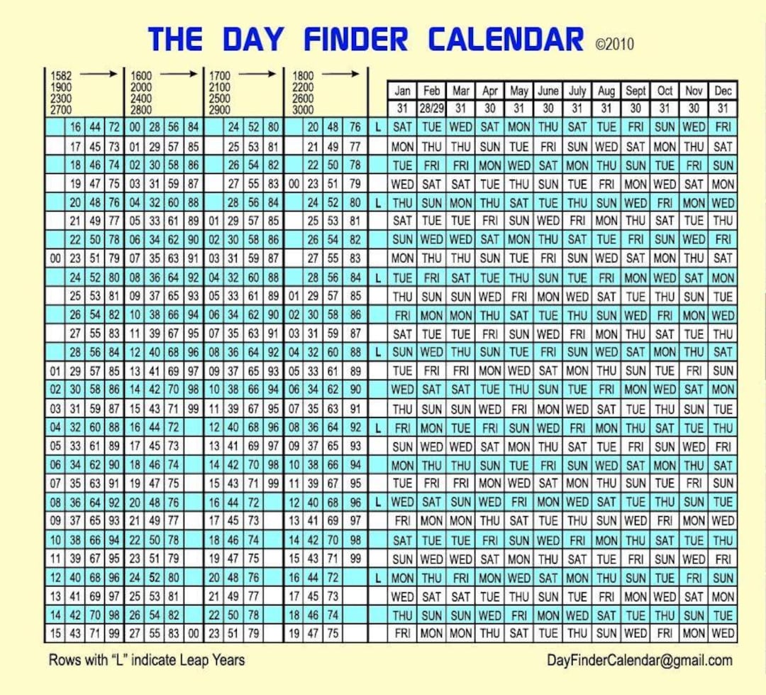 Day Finder Calendar - Etsy