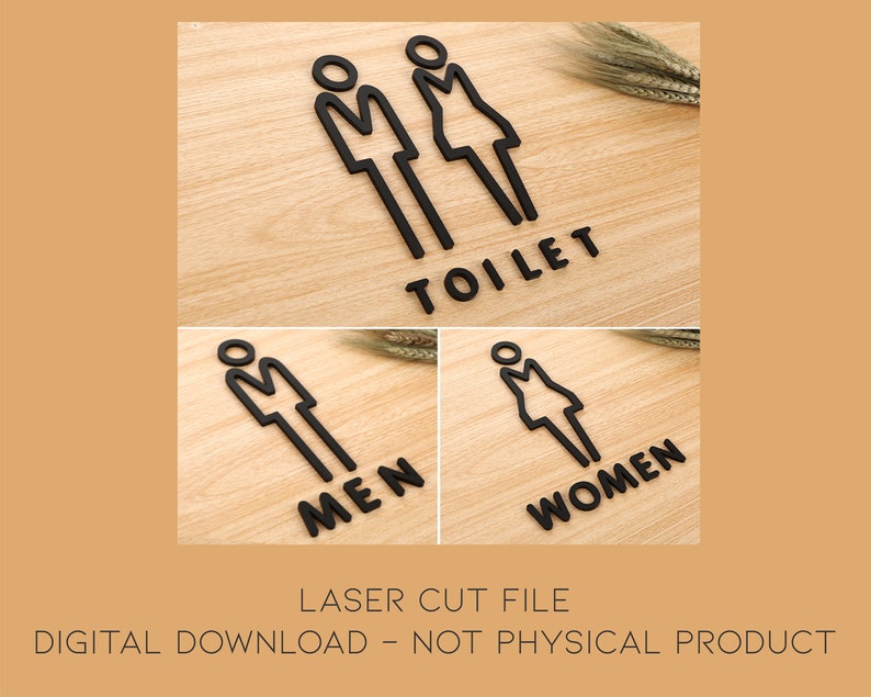Restroom Sign Toilet Sign LASER CUT File WC Sign - Etsy