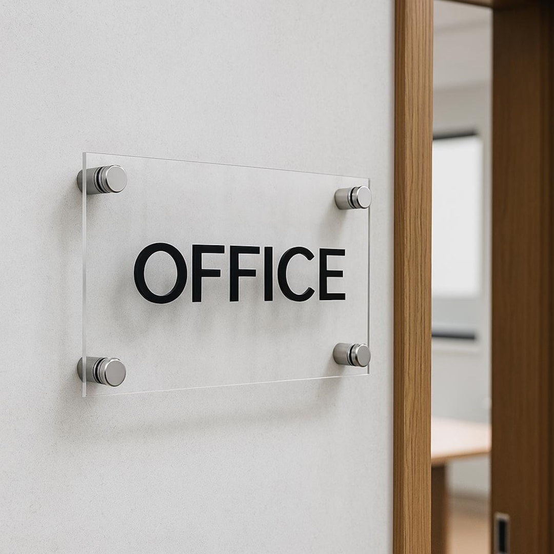 Professional Modern Custom Office Sign, Clear Sleek Personalized ...