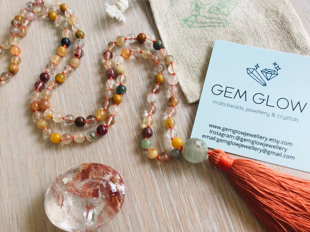 Mala Beads Multicoloured Rutilated Quartz Mala Necklace - Etsy