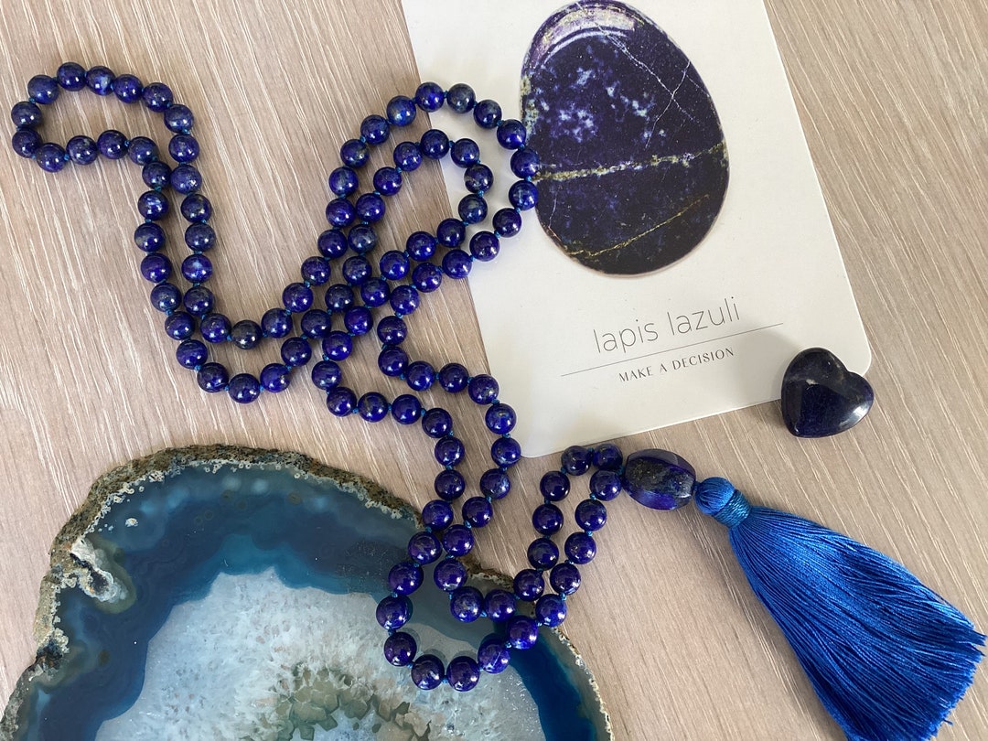 Mala Beads | Lapis Lazuli Mala | Blue Mala Beads Necklace | Cotton ...