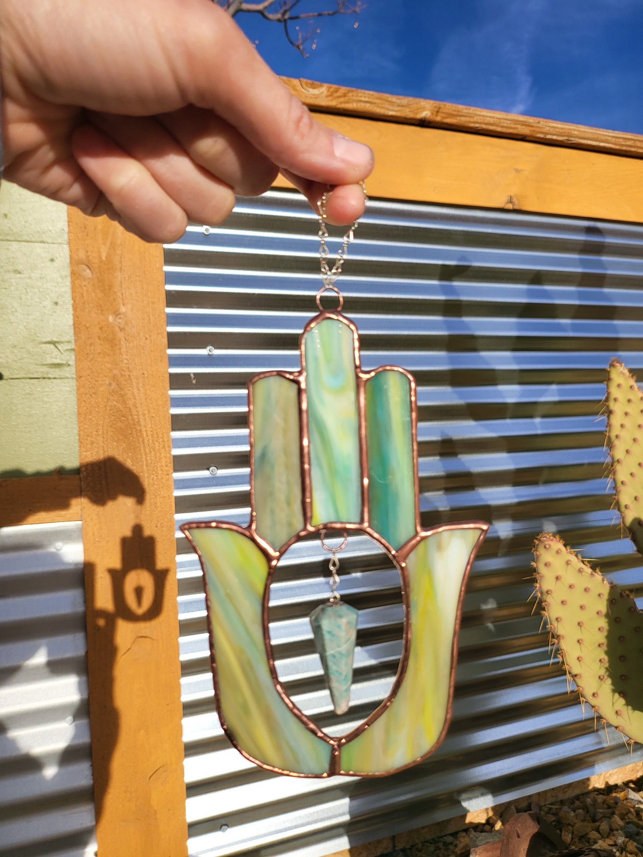 Red Hamsa Hand Stained Glass With Chakra Pendant - Etsy