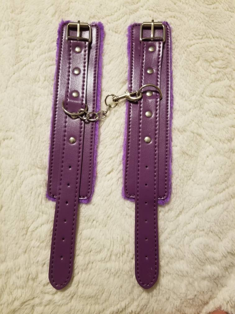 Mature BDSM Purple Faux Leather Handcuffs-purple Handcuffs Silver Chain ...