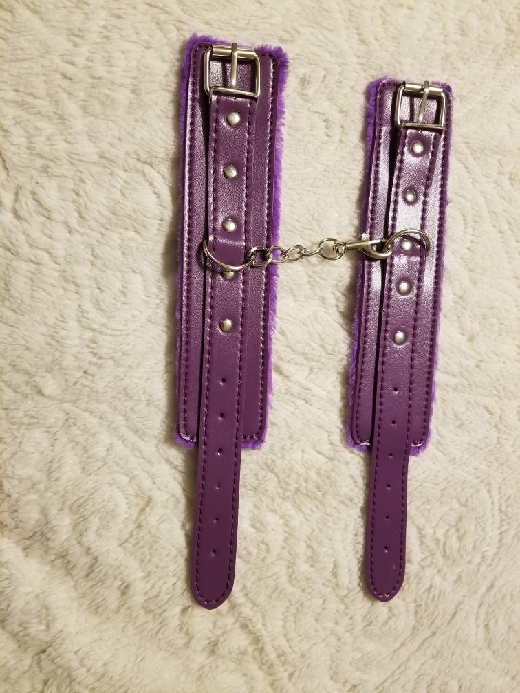 Mature BDSM Purple Faux Leather Handcuffs-purple Handcuffs Silver Chain ...