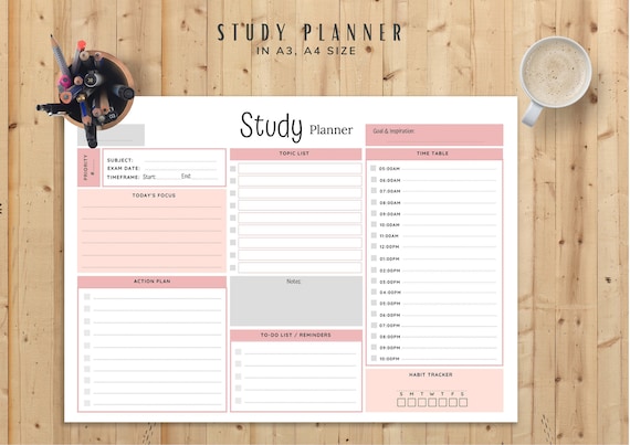 Printable Study Planner Weekly Planner in A4 A3 Size PDF - Etsy
