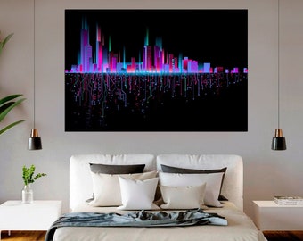 Minimalistic Neon City Skyline Wall Art Poster - Etsy