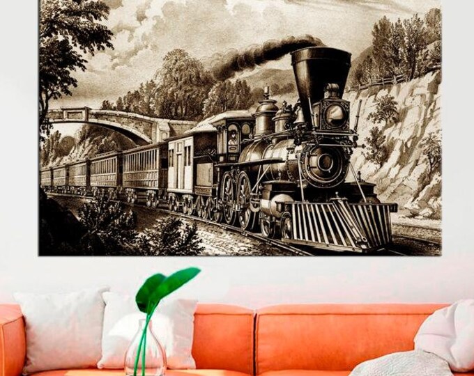 Train Large Wall Art - Diesel Locomotives Transport - Living Room Decor - Railway Wall Decor ...
