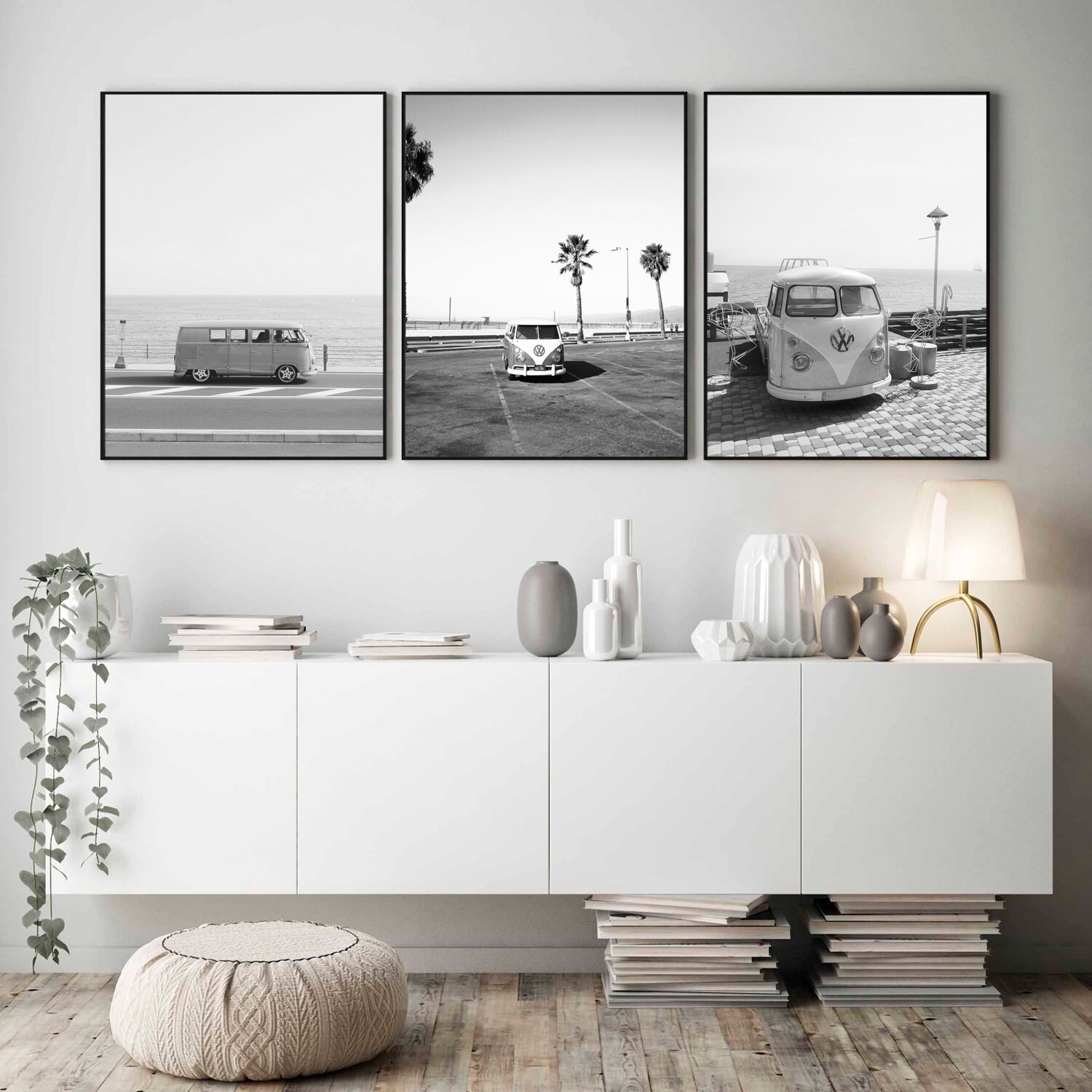 Retro Van Print VW Vans Black and White Photo Coastal Classic Vintage ...