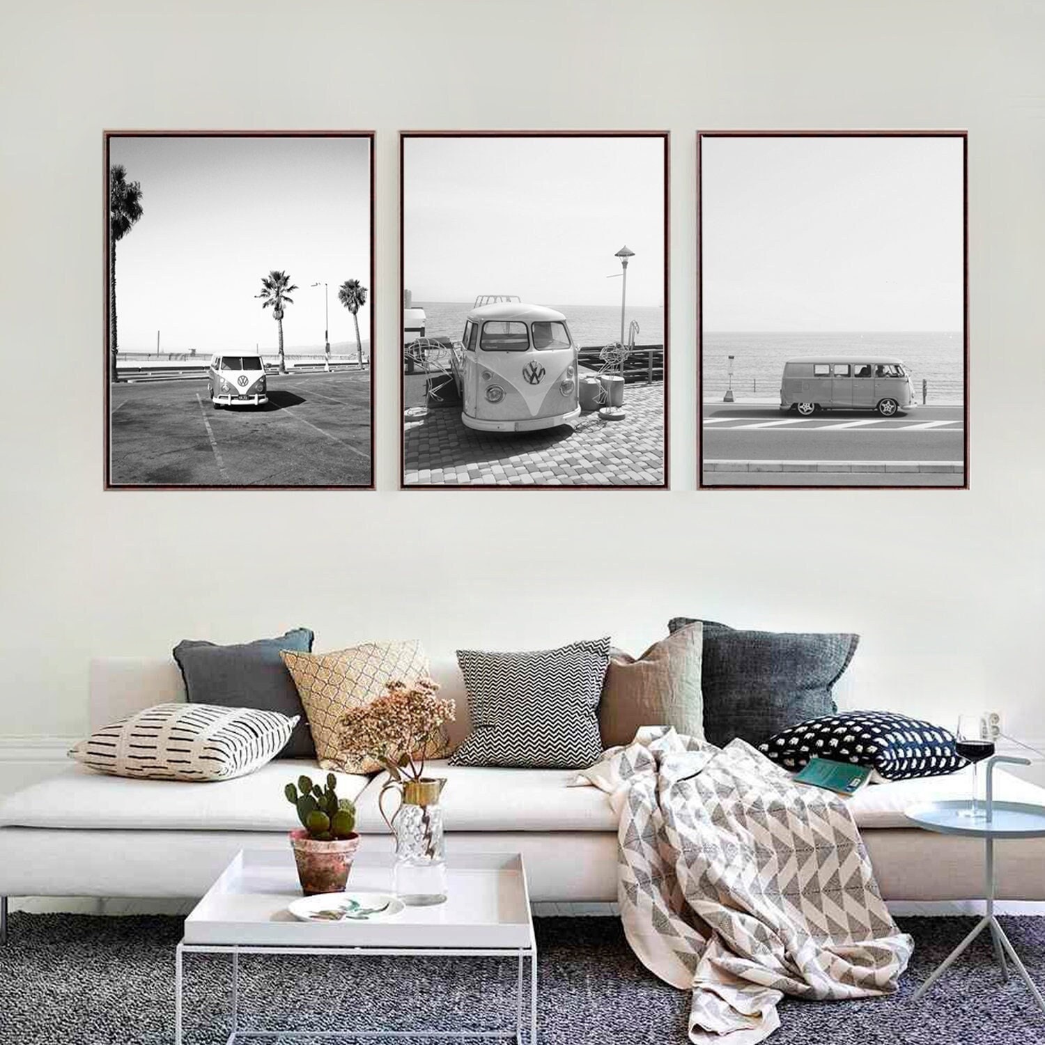 Retro Van Print VW Vans Black and White Photo Coastal Classic Vintage ...
