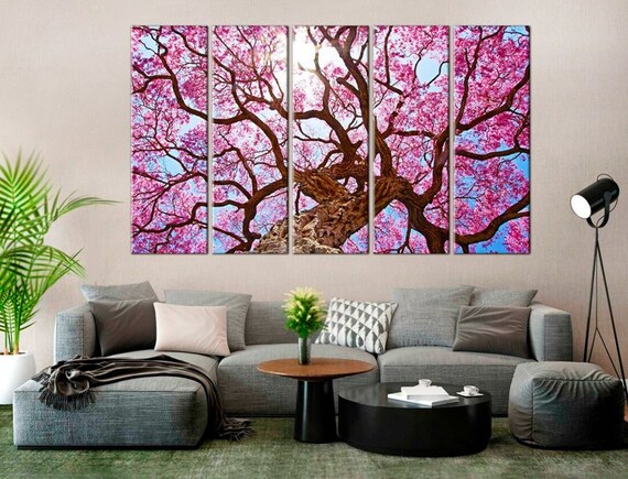 Pink Tree Wall Art Blooming Tree Big Framed Poster Forest - Etsy