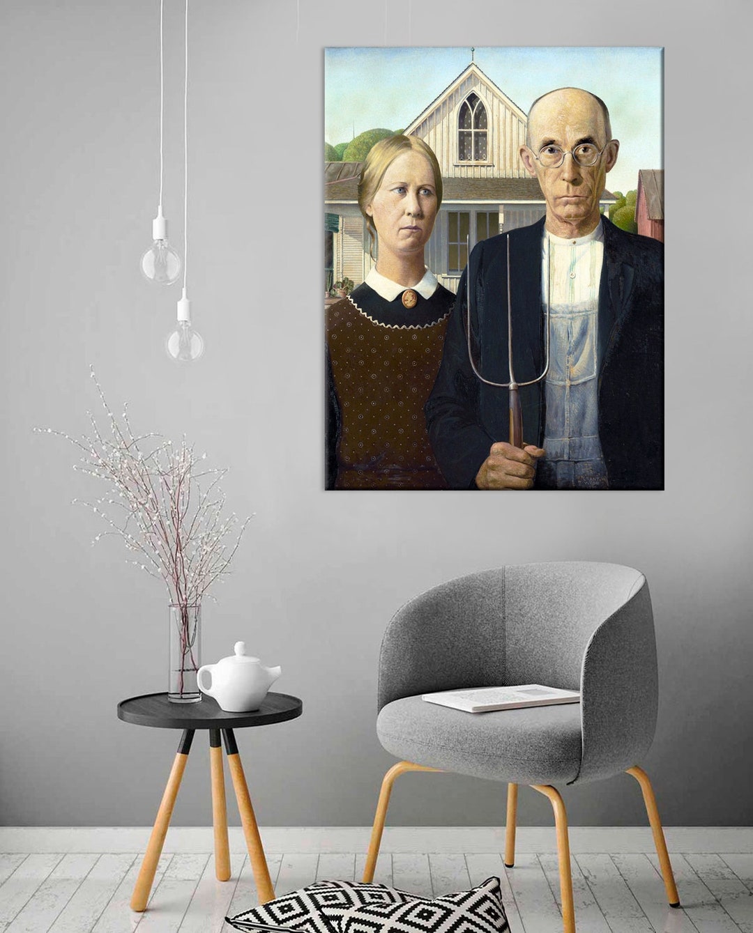 American Gothic Reproduction Print Grant Wood American Farmer With ...
