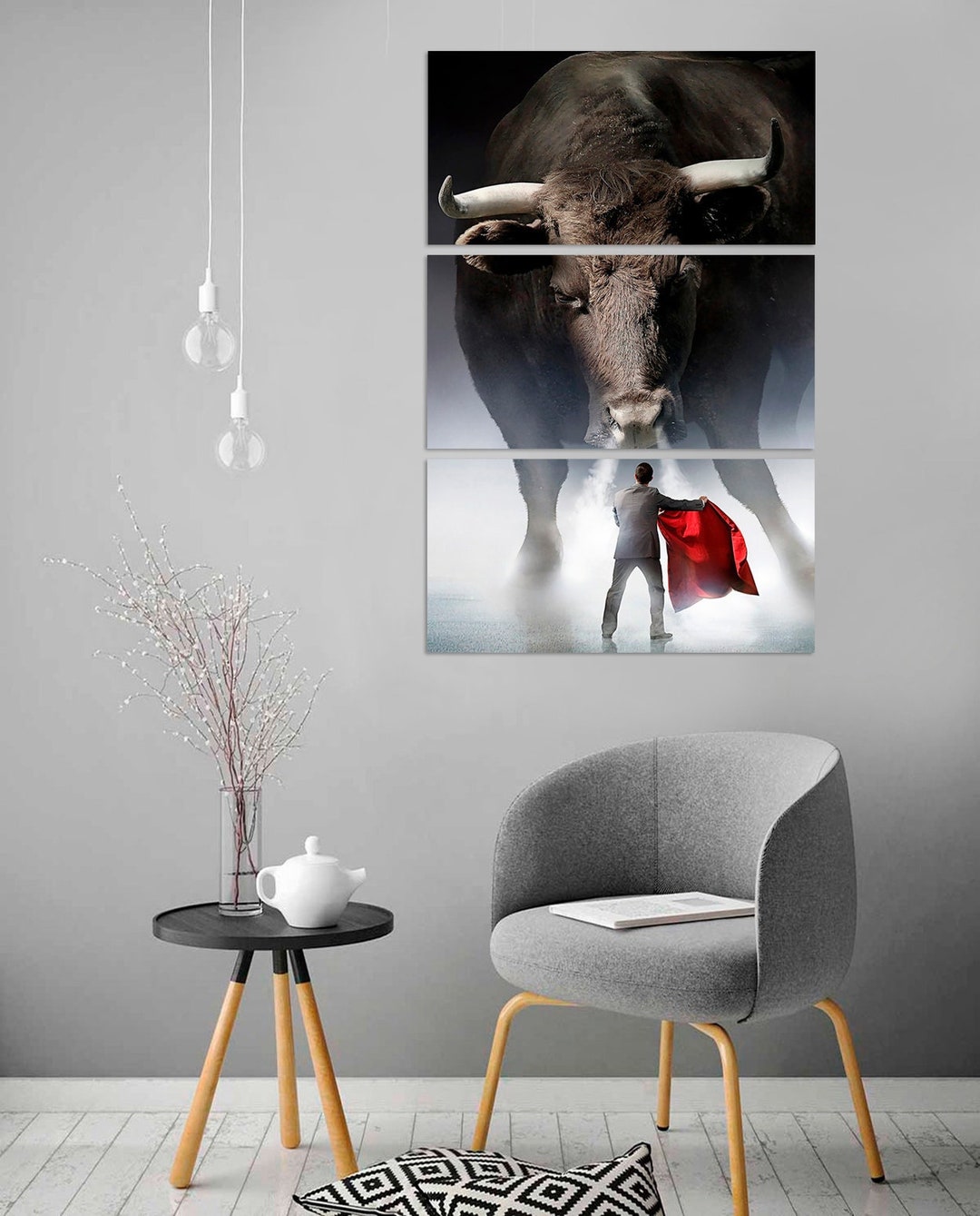 Aggressive Bull Wall Art, Matador Angry Animal, Rodeo Sport Modern Home ...