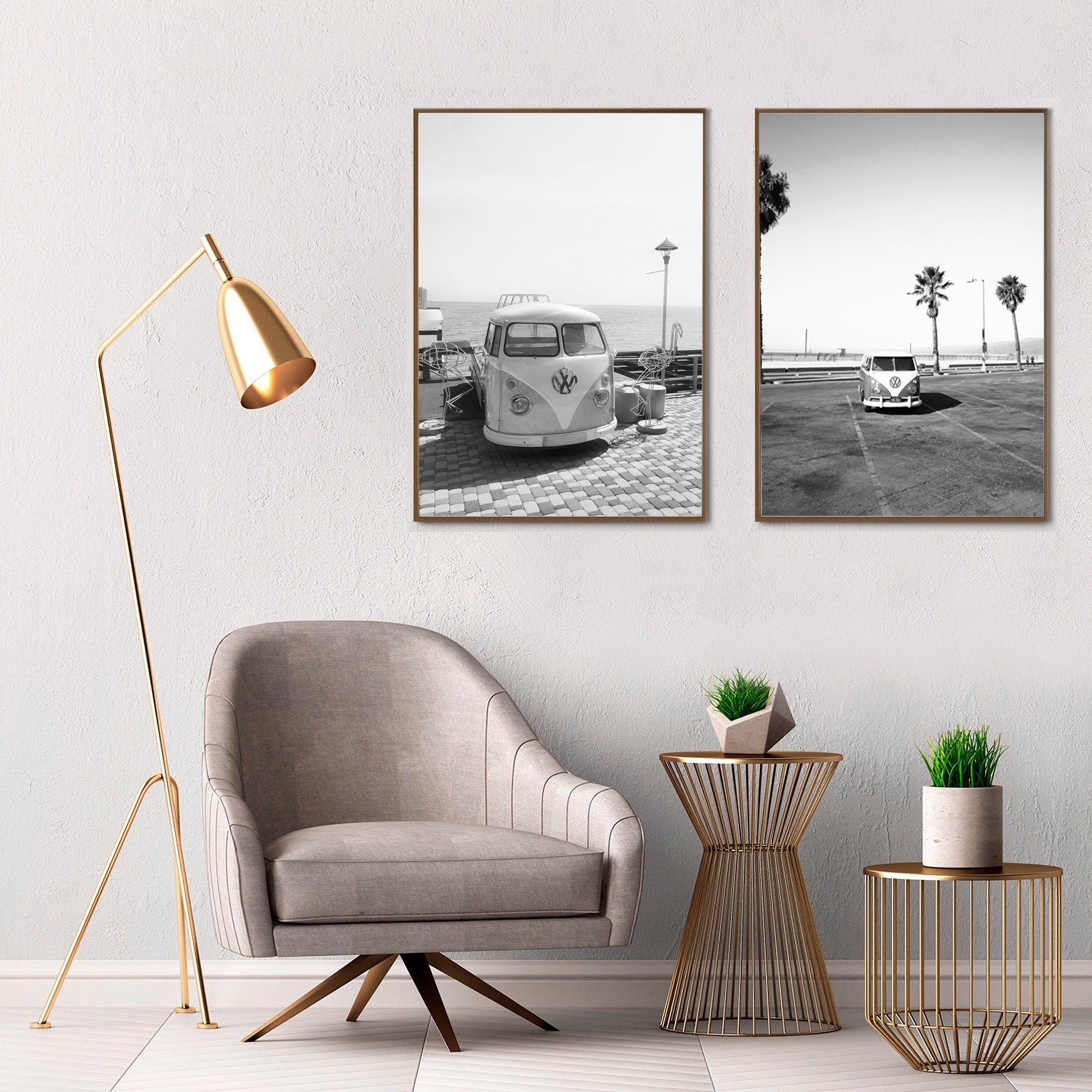 Retro Van Print VW Vans Black and White Photo Coastal Classic Vintage ...