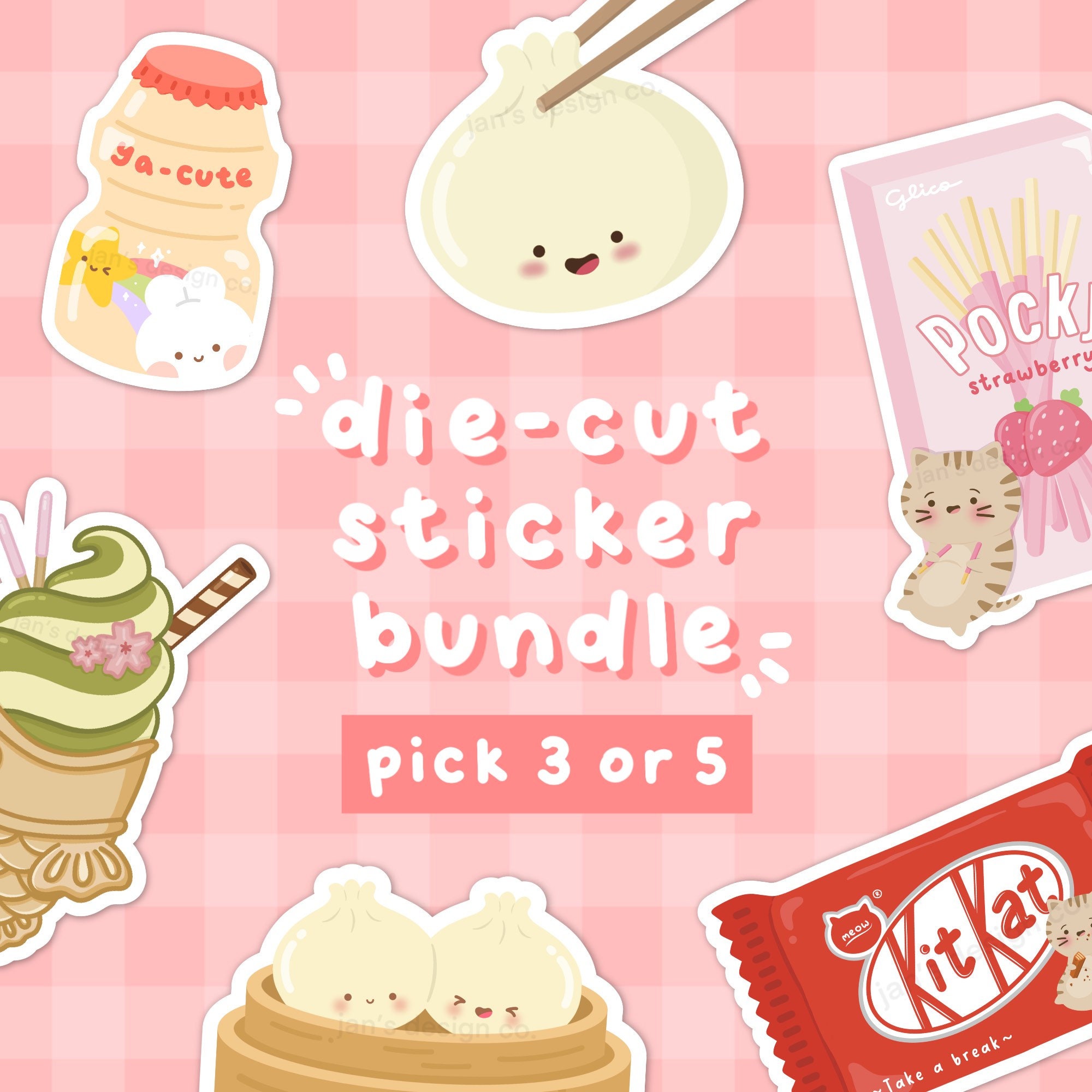 Pick Any 3 or 5 Stickers Bundle Asian Food Kawaii Stickers - Etsy