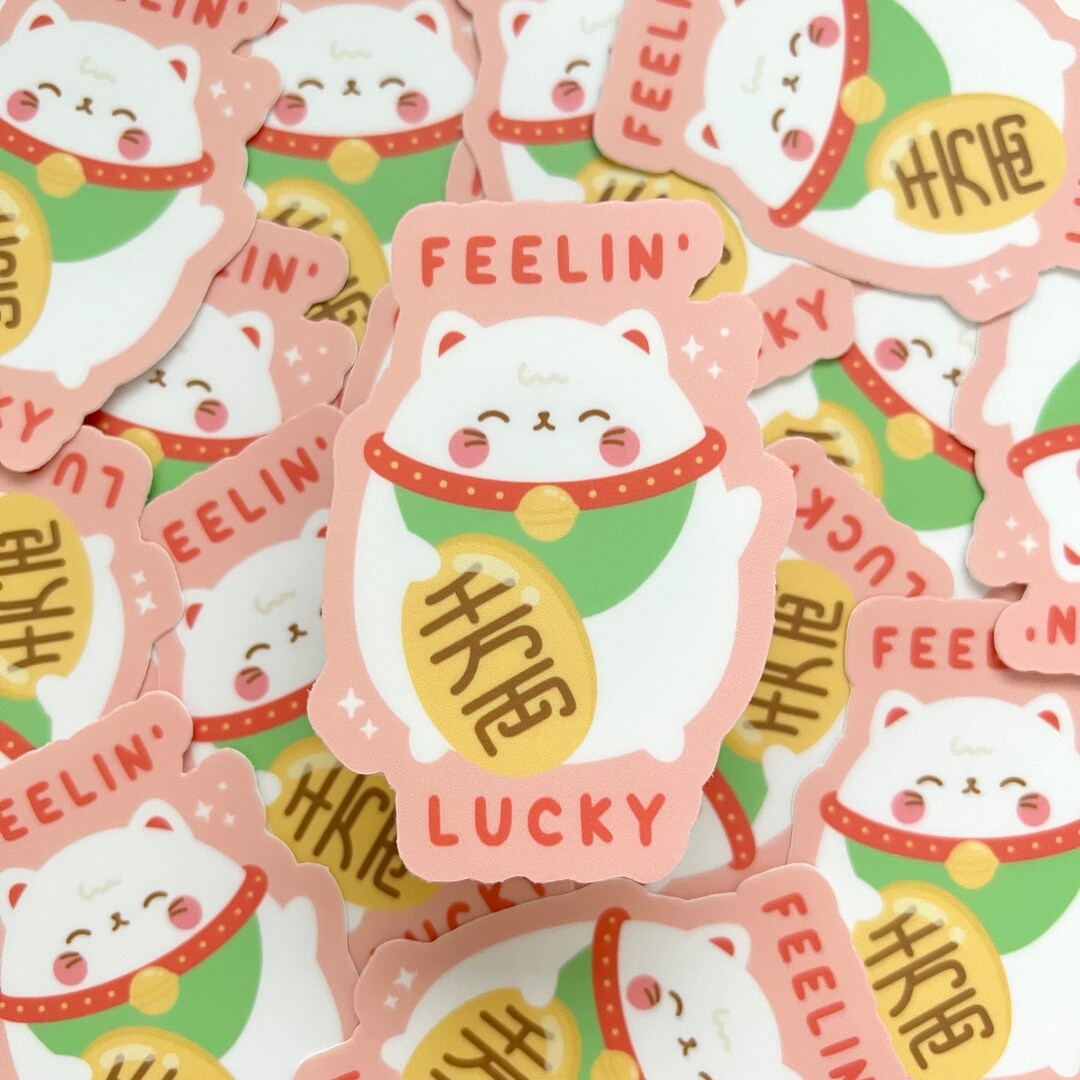 Feelin Lucky Sticker MATTE, Cute Cat Sticker, Funny Cat Sticker, Gift ...