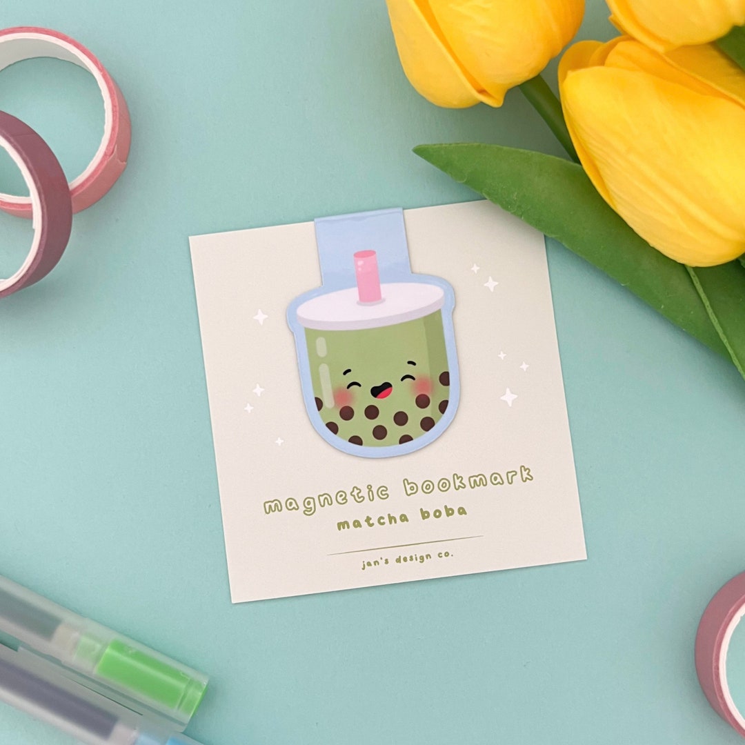 Matcha Boba Magnetic Bookmark Bubble Tea, Asian Food, Asian Drinks ...