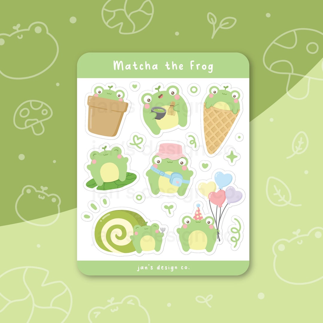 Cute Frogs Sticker Sheet | Froggy Stickers, Animals, Dessert, Matcha ...