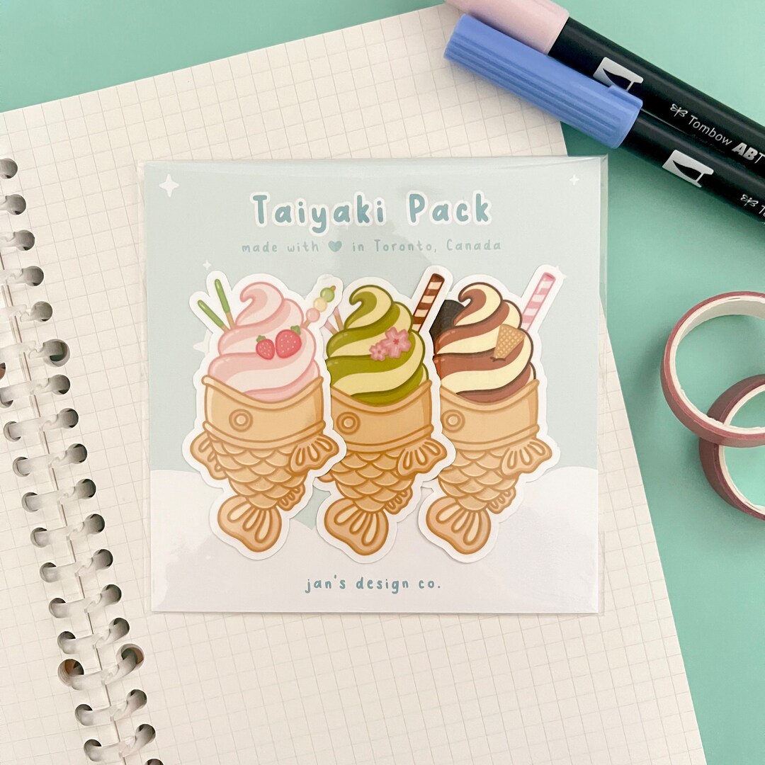 Cute Taiyaki Icecream Stickers Kawaii Stickers, Asian Snack Stickers ...