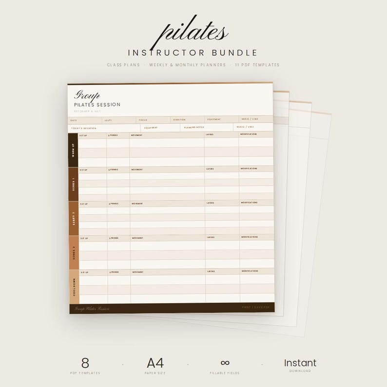 Pilates Instructor Planner Bundle — 8 Fillable PDF Templates - Etsy