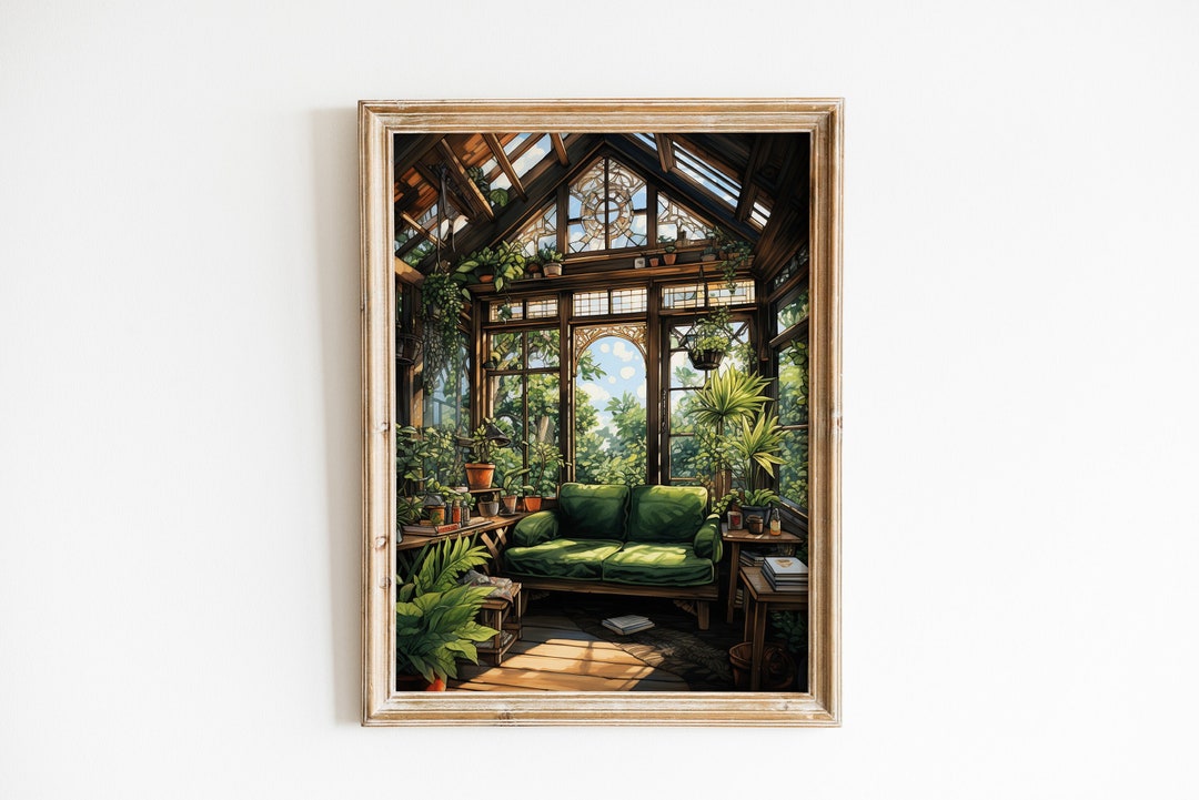 Serenity Cabin in the Forest Interior Printable Poster Calming Green ...