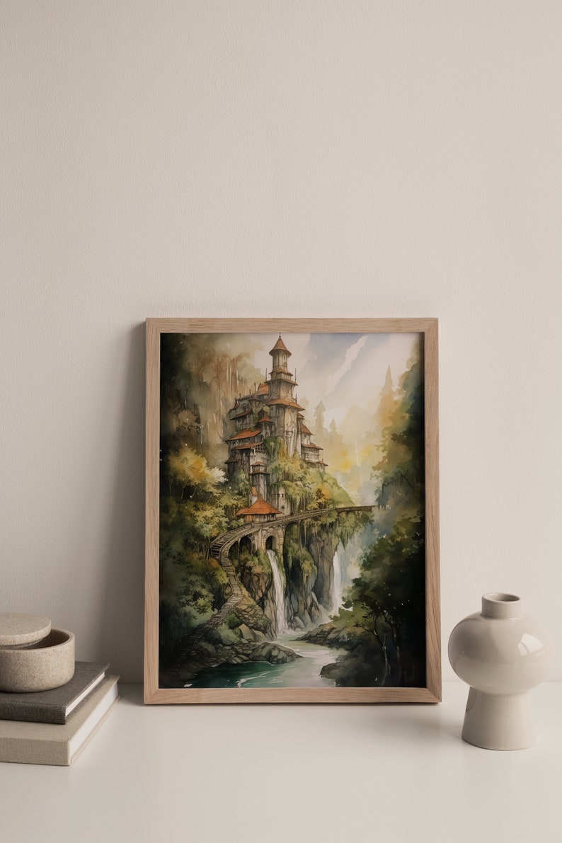 Rivendell Hobbit, Stunning Watercolor Print, Elven Town and the House ...