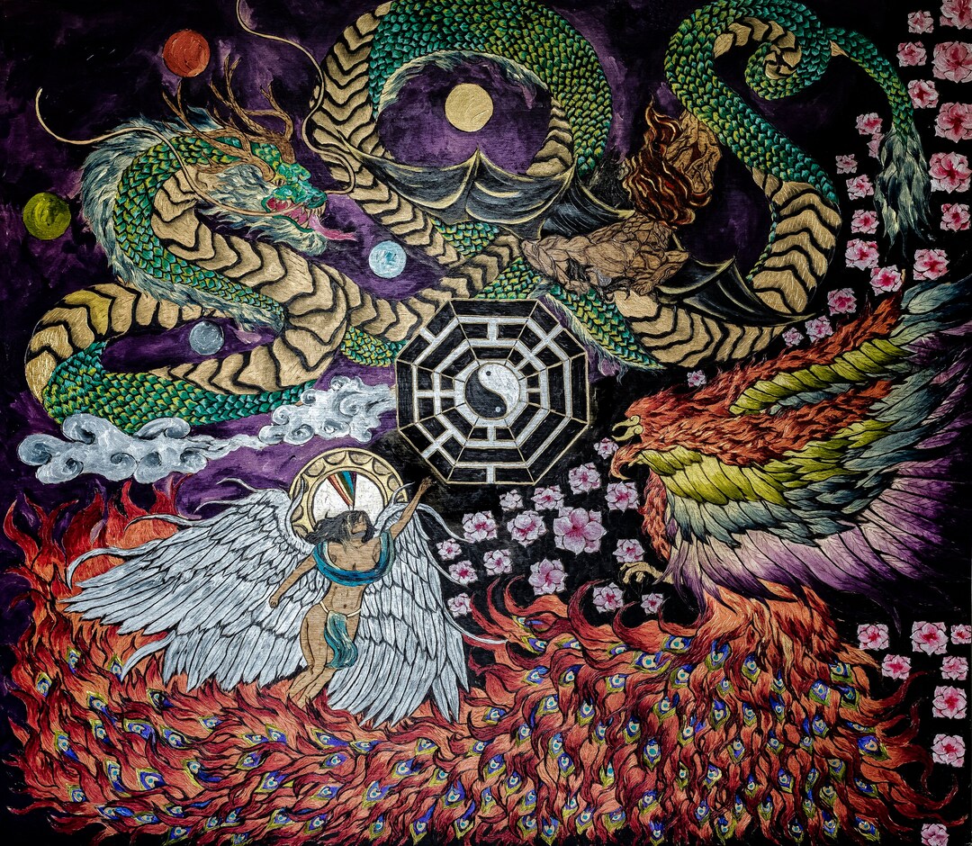 Original Dragon Pheonix Yin Yang Print. 8 X 10 Print With 11 X 14 Mat ...