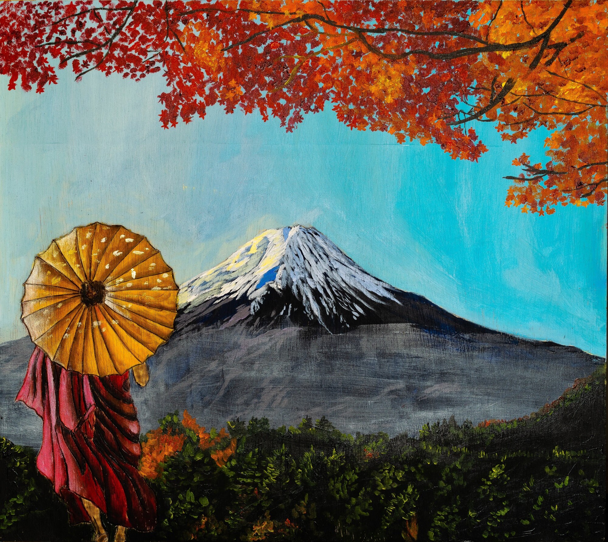 Original Autumn Monk Mount Fuji Print Basado en pintura original de ...