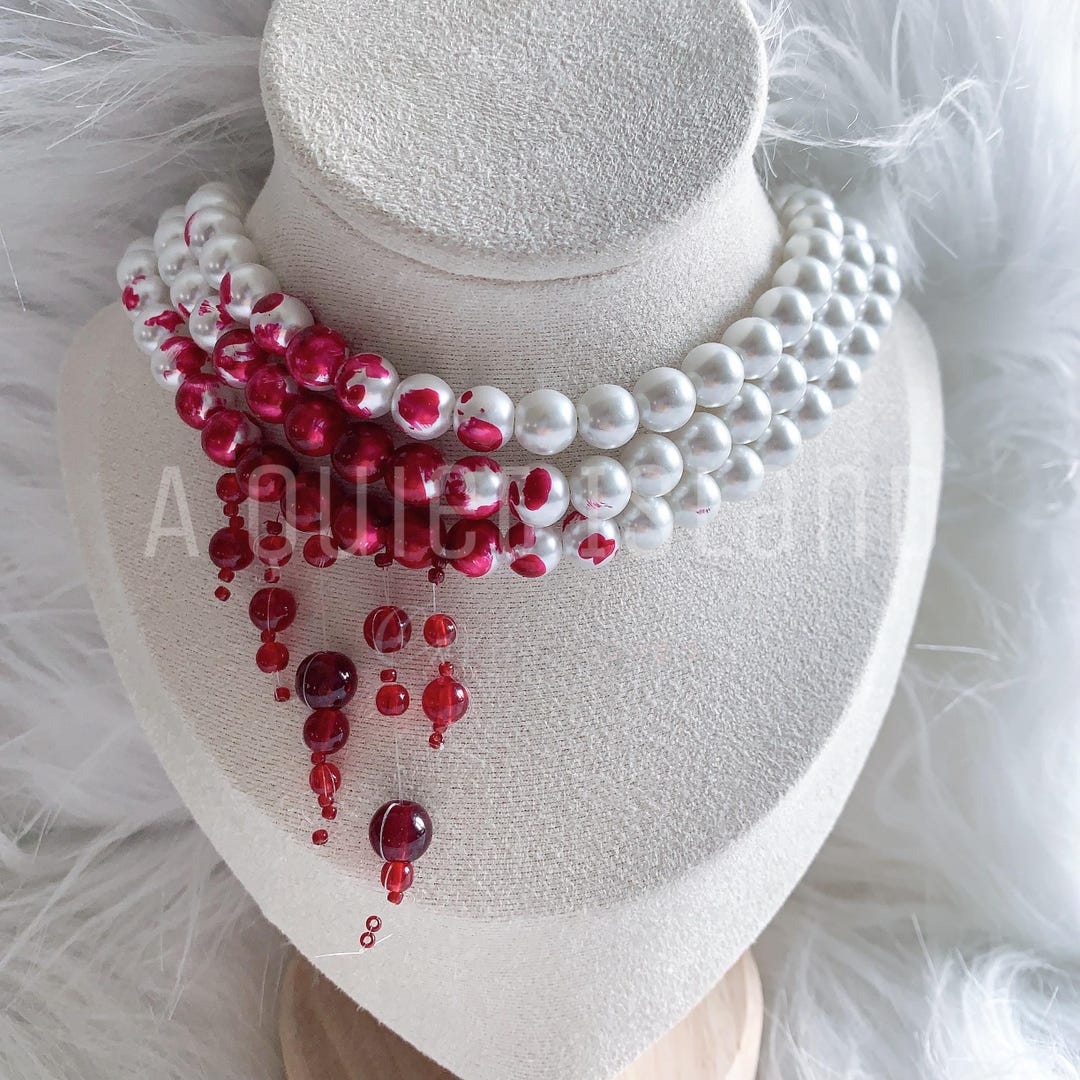 Bloody Pearl Necklace, Dripping Blood Pearl Choker, Triple Strand Pearl ...