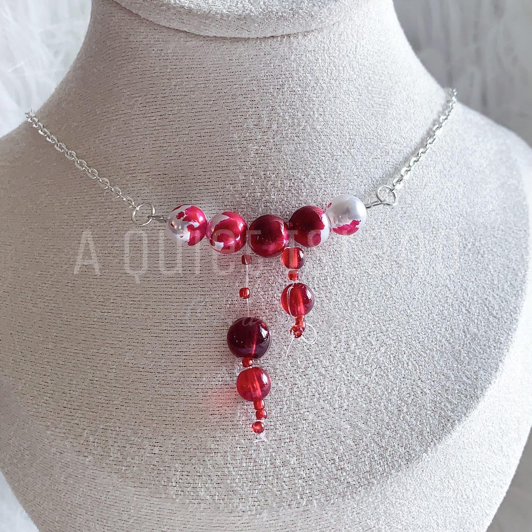 Bloody Pearl Necklace, Blood Drops Pearl Necklace, Halloween Vampire ...