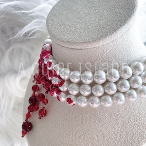 Bloody Pearl Necklace, Dripping Blood Pearl Choker, Triple Strand Pearl ...