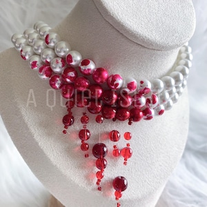 Bloody Pearl Necklace, Dripping Blood Pearl Choker, Triple Strand Pearl ...