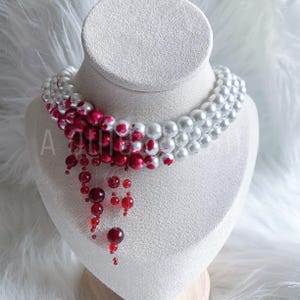 Bloody Pearl Necklace, Dripping Blood Pearl Choker, Triple Strand Pearl ...