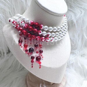 Bloody Pearl Necklace, Dripping Blood Pearl Choker, Triple Strand Pearl ...