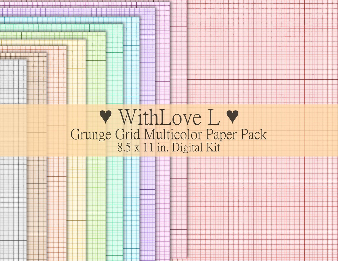 Grunge Grid Backgrounds Printable Graph Paper Digital Junk Journal Pack ...