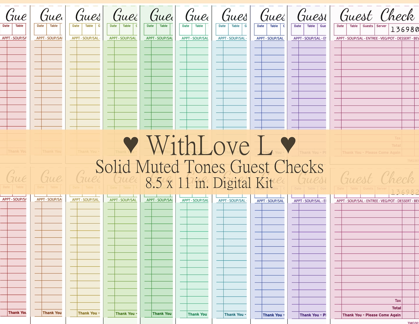 Muted Colors Rainbow Guest Checks Digital Kit, Junk Journal Printable ...