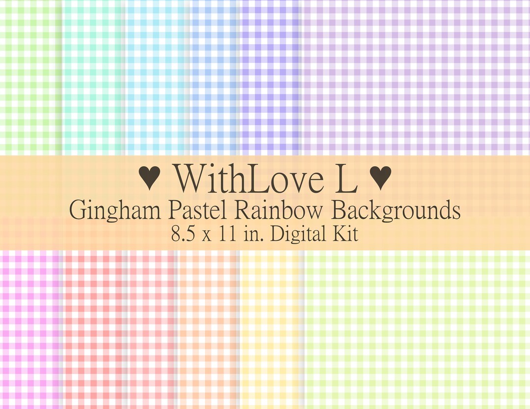 Pastel Rainbow Gingham Pattern Digital Junk Journal Background Papers ...
