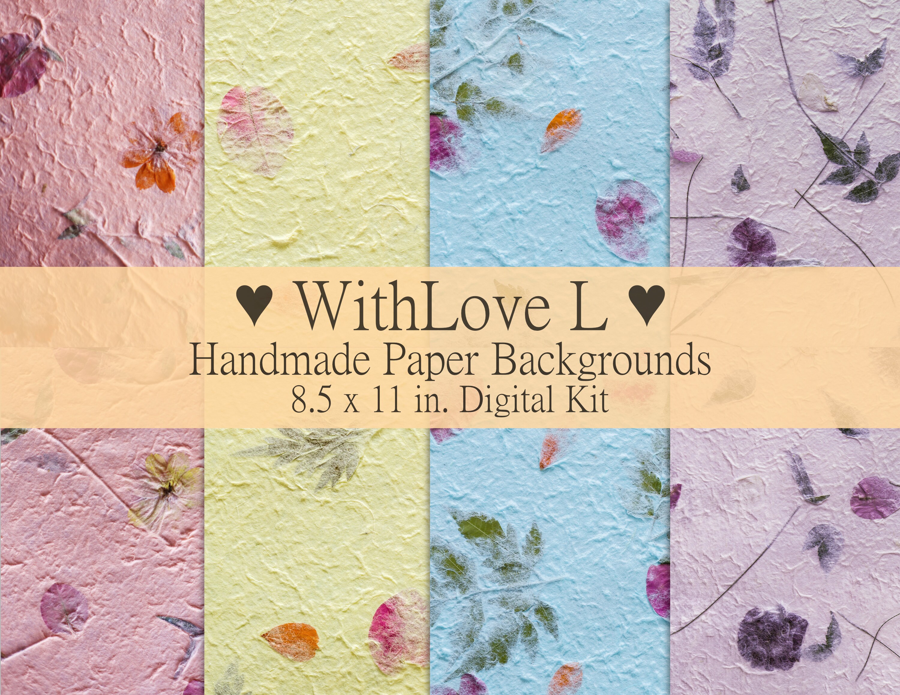 Handmade Paper Backgrounds Printable Kit, Junk Journal Digital Kit 