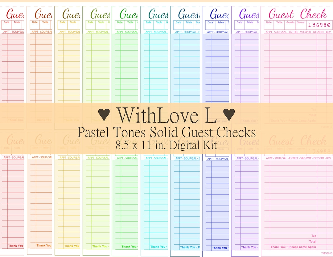 Pastel Rainbow Guest Checks Digital Kit, Junk Journal Printable ...