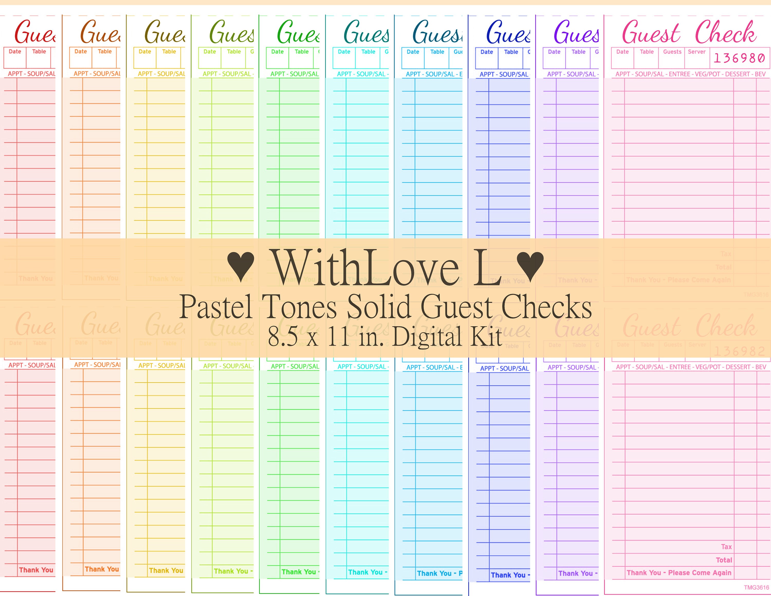 Pastel Rainbow Guest Checks Digital Kit, Junk Journal Printable ...