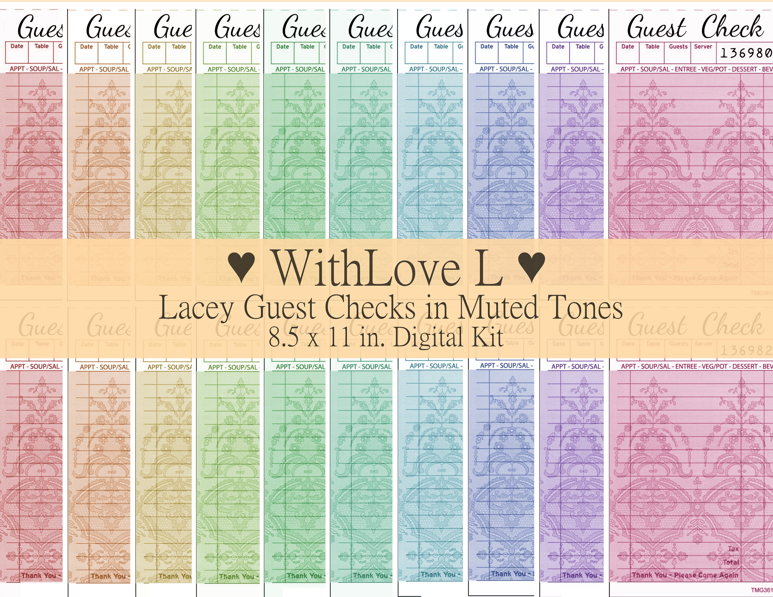 Lace Muted Colors Rainbow Guest Checks Digital Kit Junk - Etsy